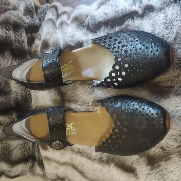 Rieker | Shoes | Rieker Mirjam Women Anti Stress Sandal Mary Jane Black Leather Floral Sz4us9 ...